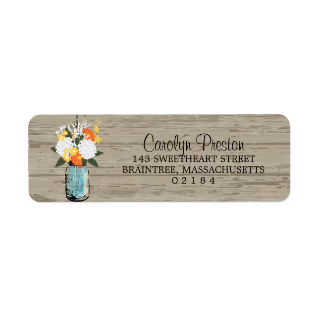 Rustic Mason Jar Gerbera Daisey Hydrangeas Label | Zazzle