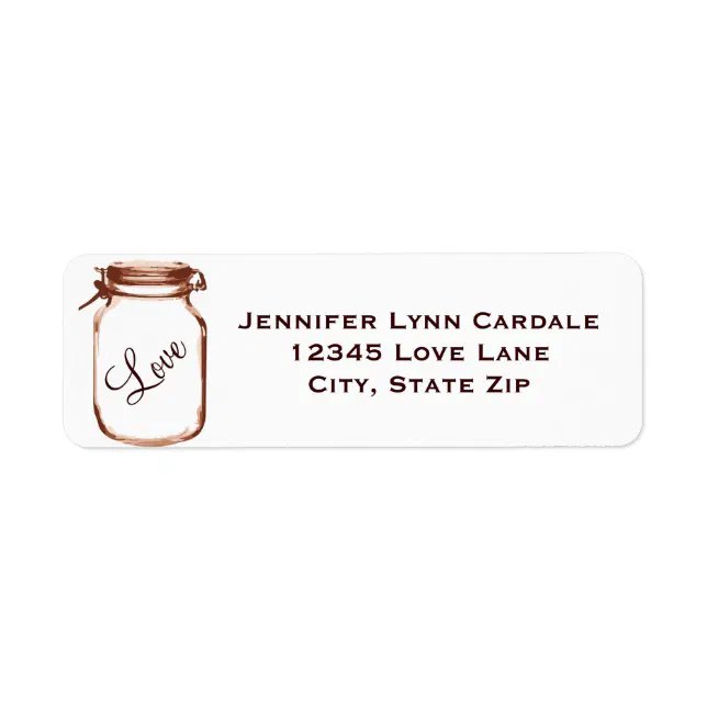 Rustic Mason Jar Love Return Address Labels | Zazzle