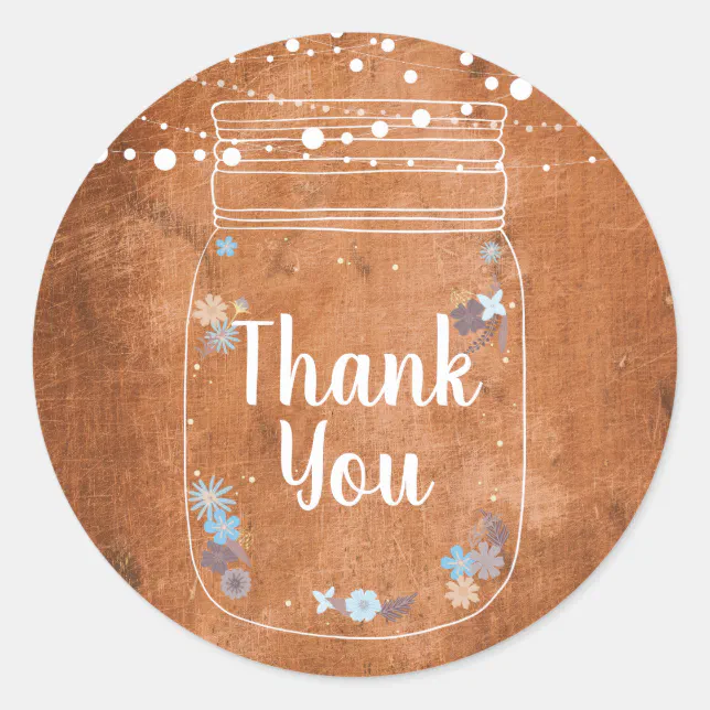 Rustic Mason Jar String Lights Thank You Classic Round Sticker | Zazzle