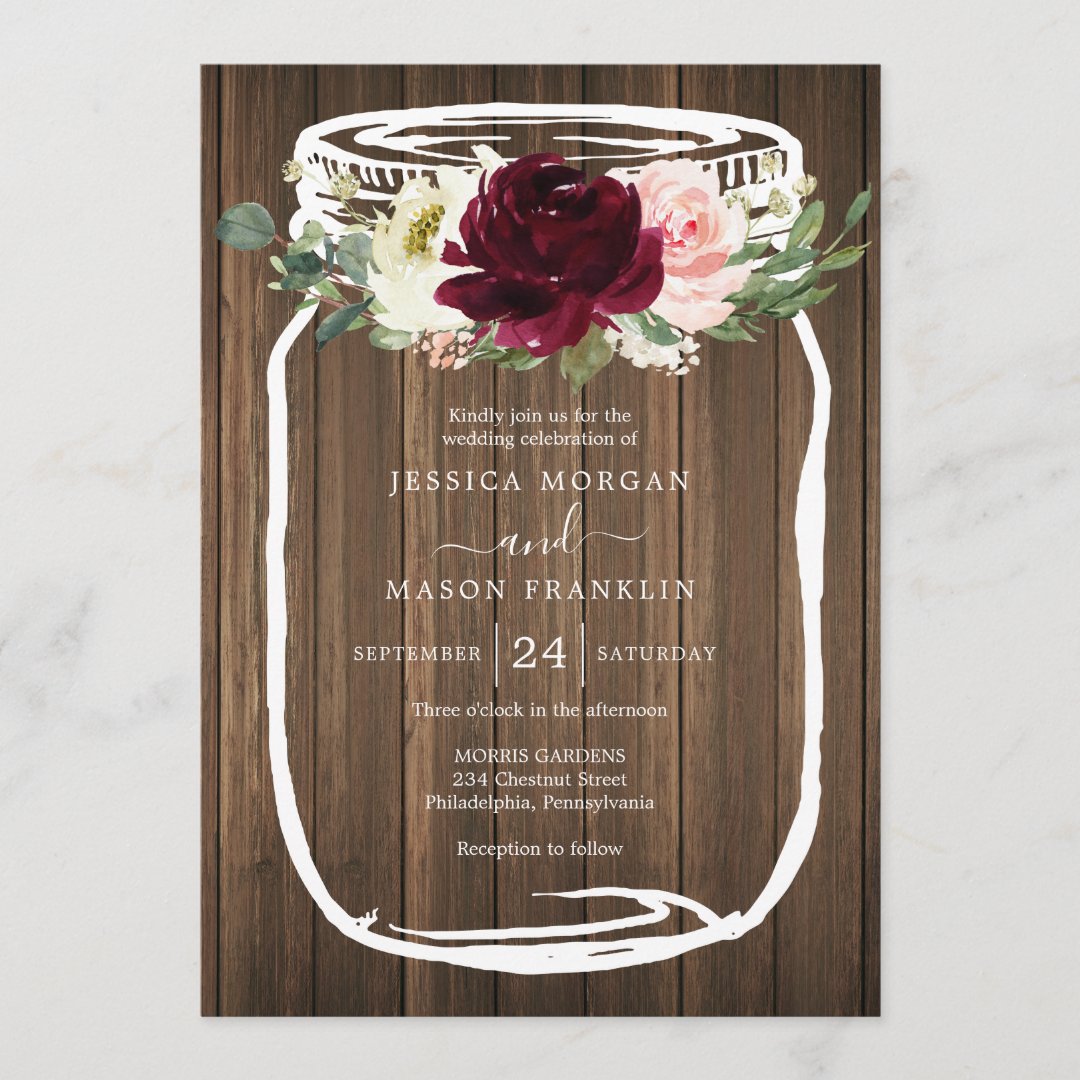 Rustic Mason Jar Wedding Invitations | Zazzle