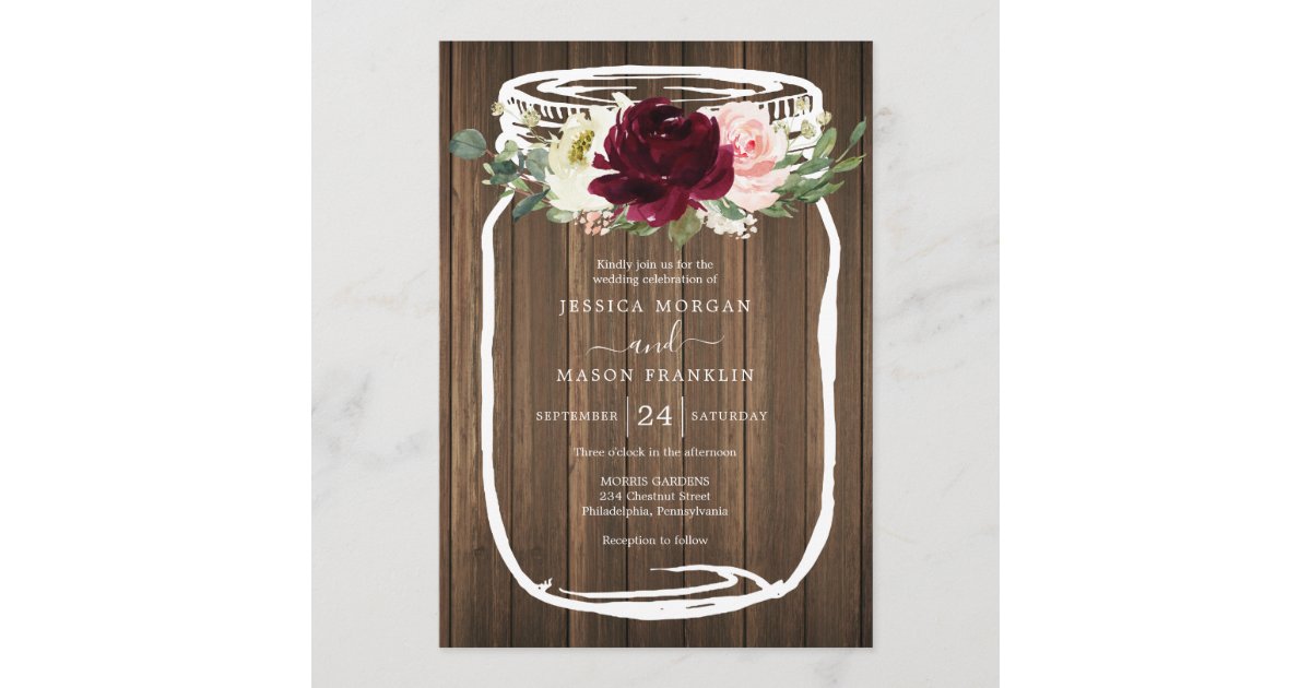 Rustic Mason Jar Wedding Invitations | Zazzle