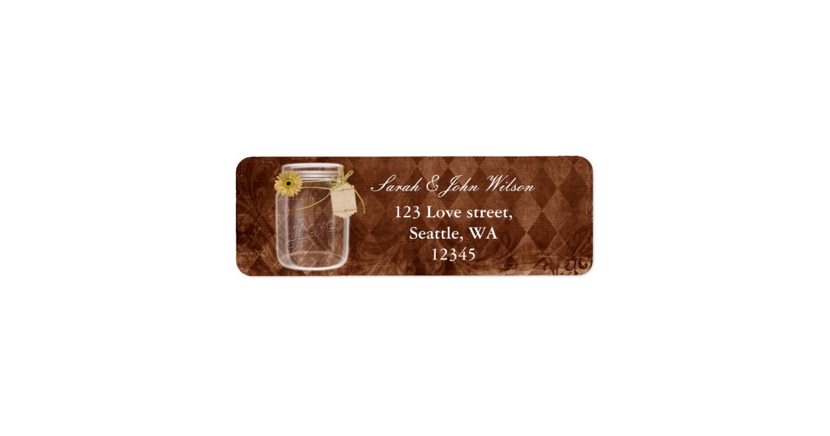 rustic mason jar wedding ,return address label | Zazzle