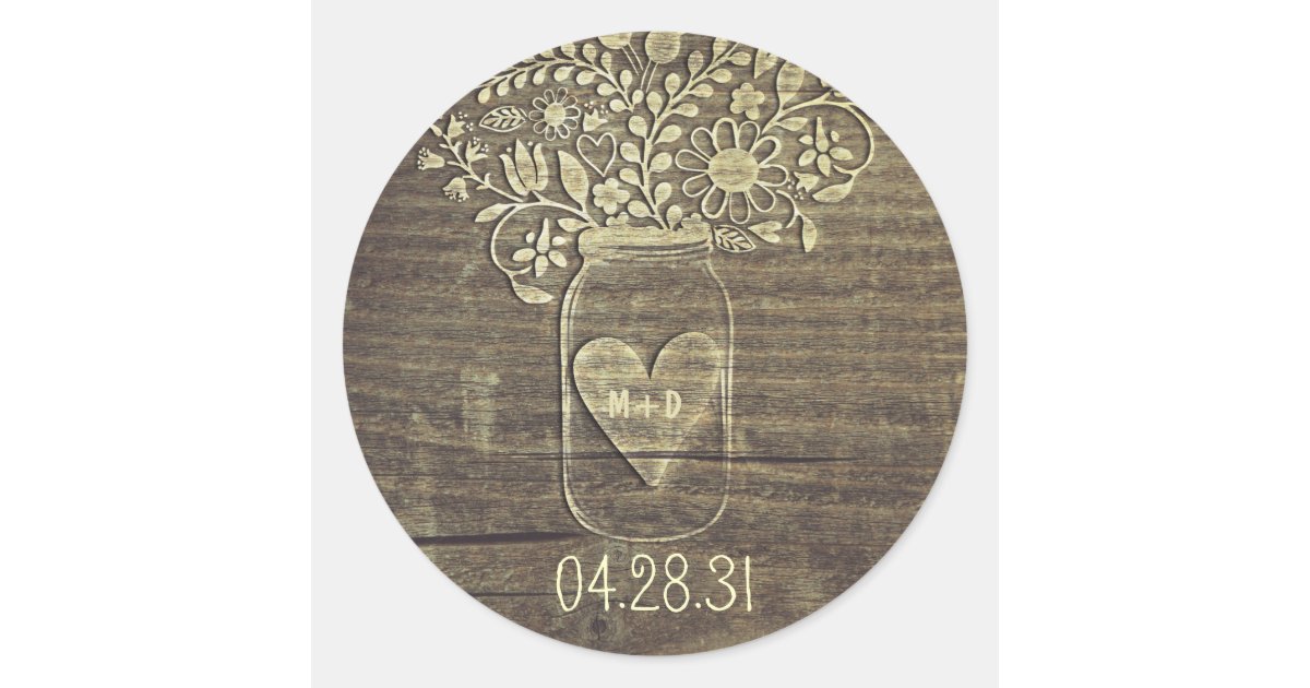 Rustic Mason Jar Wedding Stickers | Zazzle