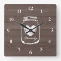 Rustic mason jar wood grain panel wall clock | Zazzle