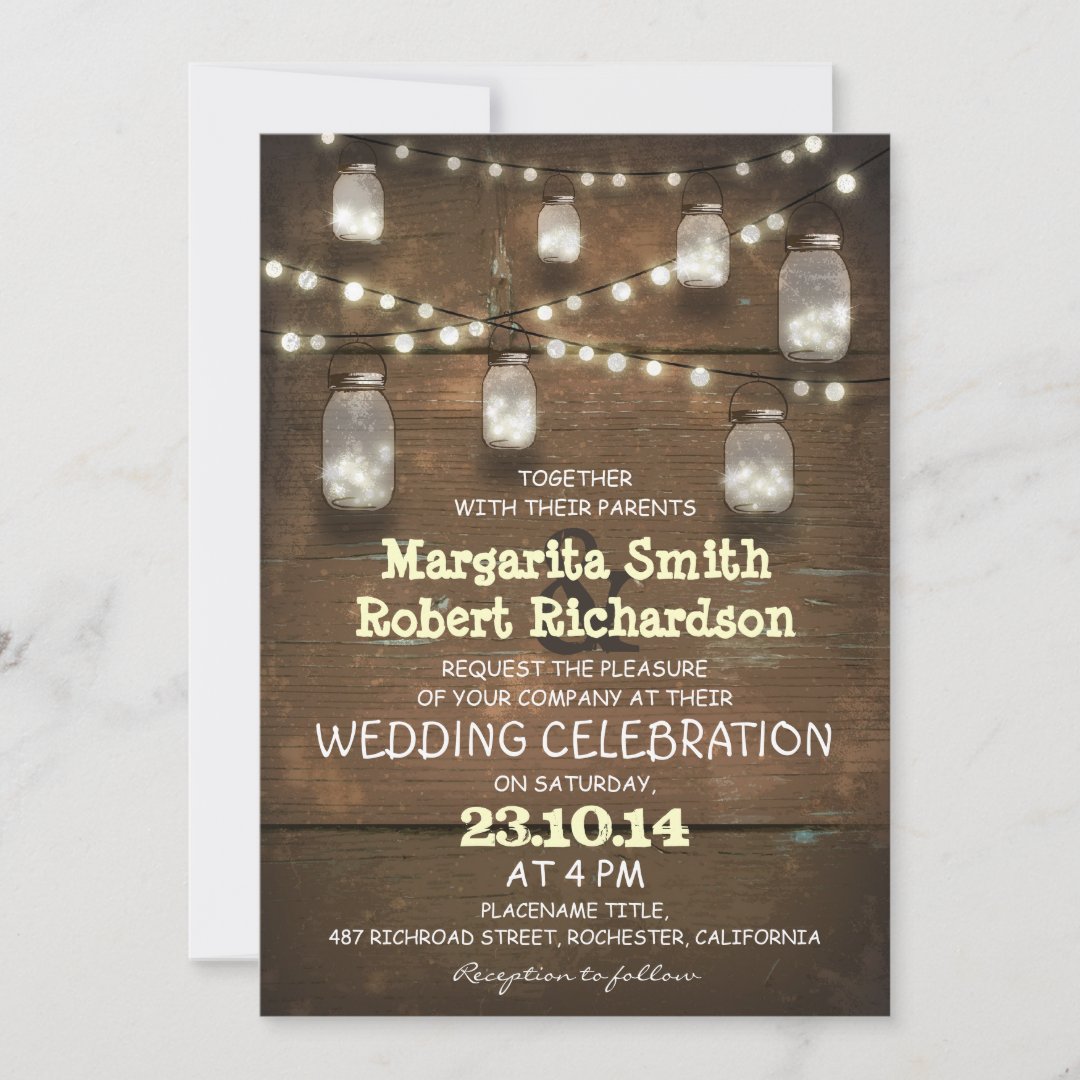 rustic mason jars and light wedding invitations | Zazzle