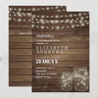 Rustic Mason Jars Lights Wood FAREWELL Goodbye Holiday Card | Zazzle