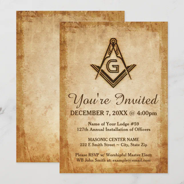 Rustic Masonic Invitations | Freemason Parchment | Zazzle