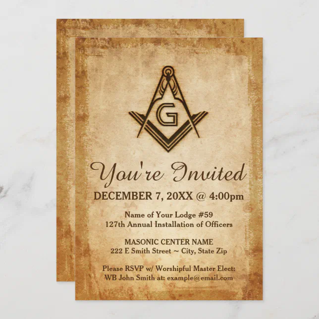 Rustic Masonic Invitations | Freemason Parchment | Zazzle