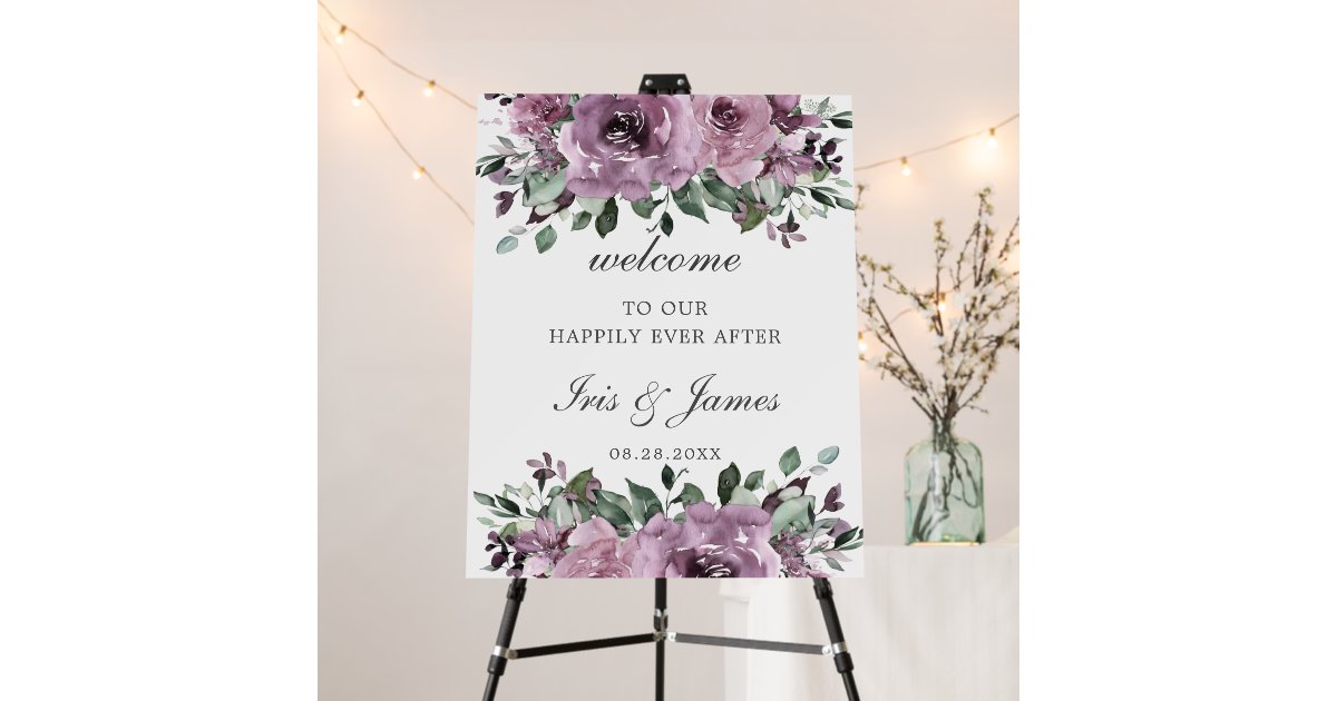 Rustic Mauve Plum Purple Floral Wedding Welcome Foam Board | Zazzle