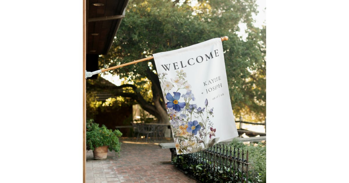Rustic Meadow Wildflowers Purple Wedding House Flag | Zazzle