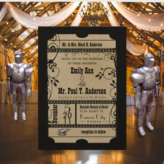 Rustic Medieval Renaissance Ticket Wedding Invitation | Zazzle