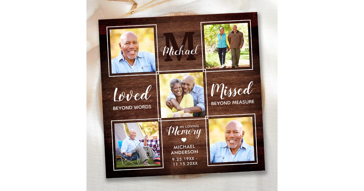 Rustic Memorial Photo Collage Keepsake Funeral Thank You Card | Zazzle