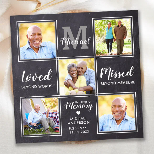 Rustic Memorial Photo Collage Keepsake Sympathy Thank You Card | Zazzle