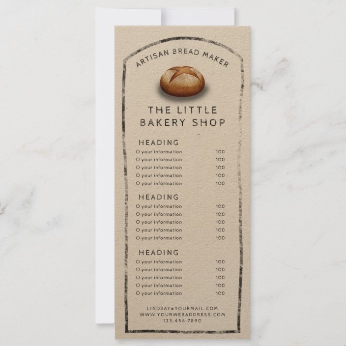 Rustic menu or price list baker invitation | Zazzle.com