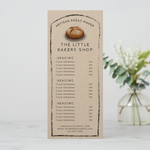 Rustic menu or price list baker invitation | Zazzle
