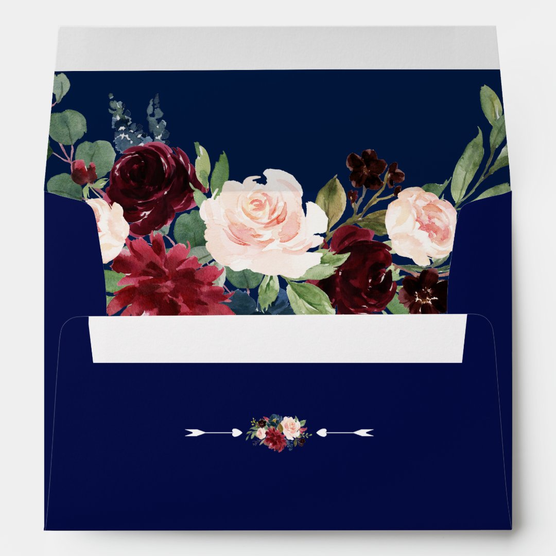 Rustic Merlot Navy Blue Floral Wedding Envelope | Zazzle