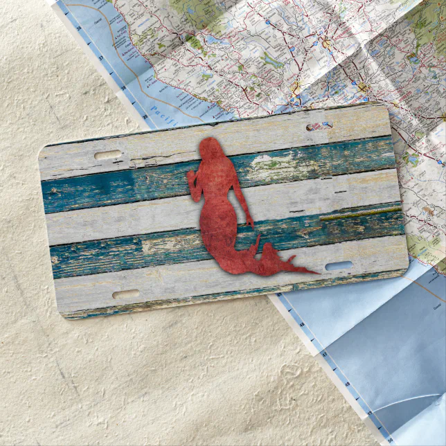 Rustic Mermaid (Red) License Plate | Zazzle