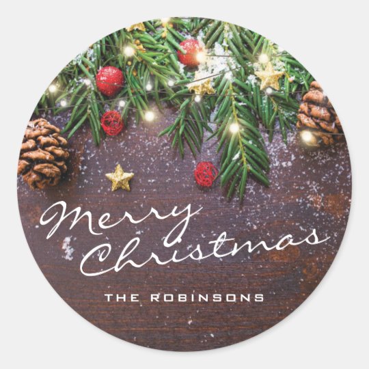 Rustic Merry Christmas | Happy Holidays Classic Round Sticker | Zazzle.com