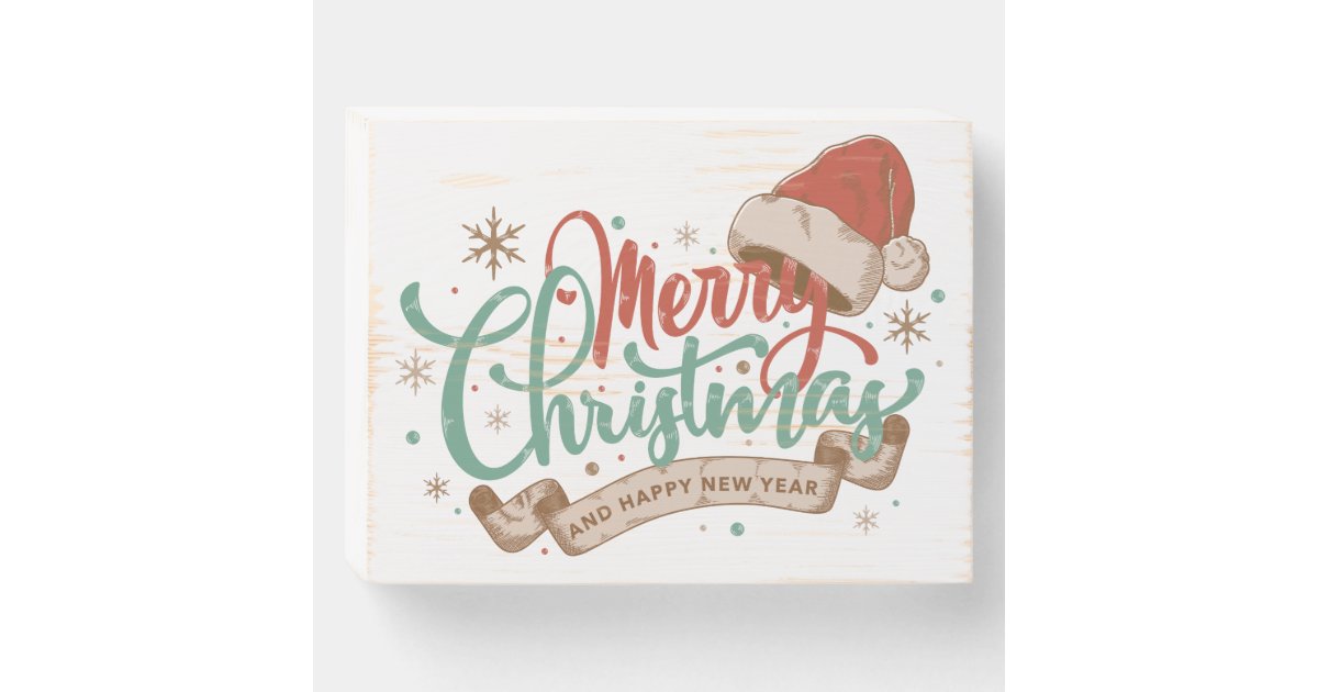 Rustic Merry Christmas Happy New Year Wooden Box Sign | Zazzle