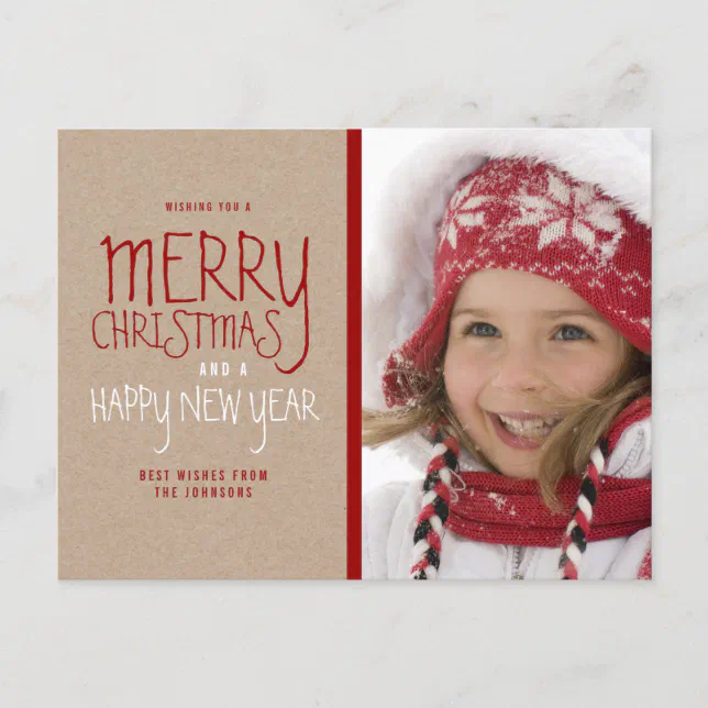 RUSTIC MERRY CHRISTMAS | HOLIDAY PHOTO POSTCARD | Zazzle