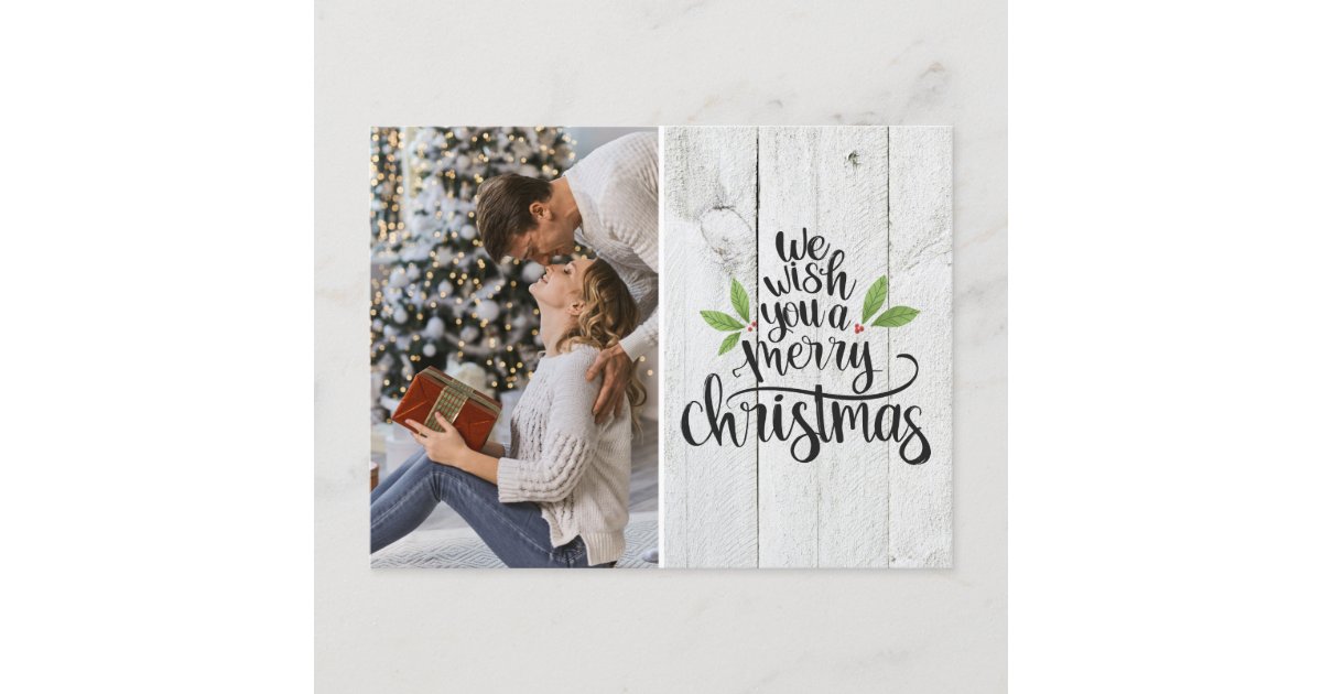 Rustic Merry Christmas Typography Photo Holiday Postcard | Zazzle