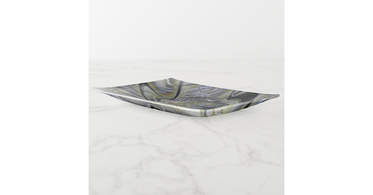 Rustic messy traces on a soft yellowish green gray trinket tray | Zazzle