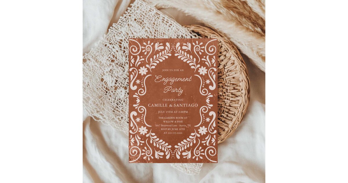 Rustic Mexican Papel Picado Engagement Party Invitation | Zazzle