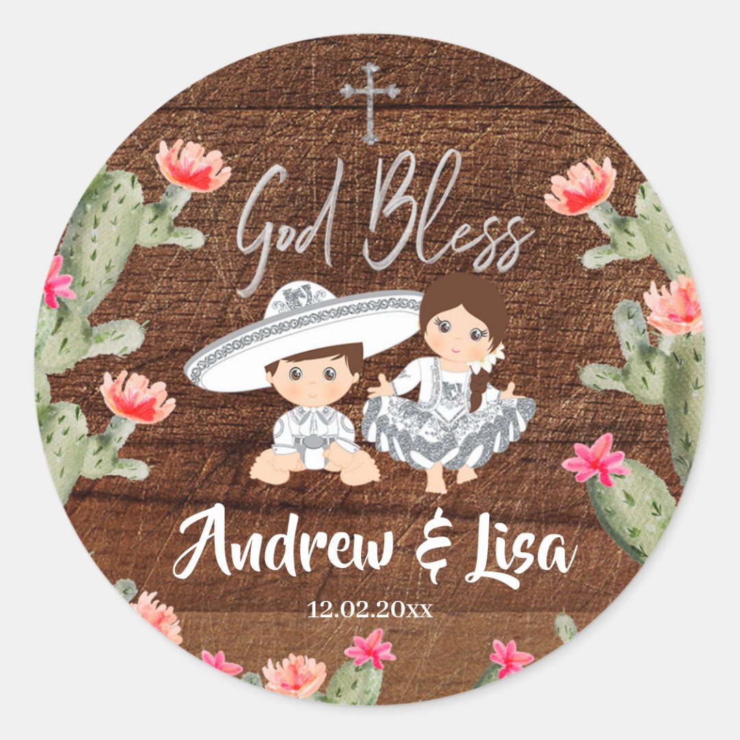 Rustic Mexican Silver Charro Twin Baptism Sticker | Zazzle