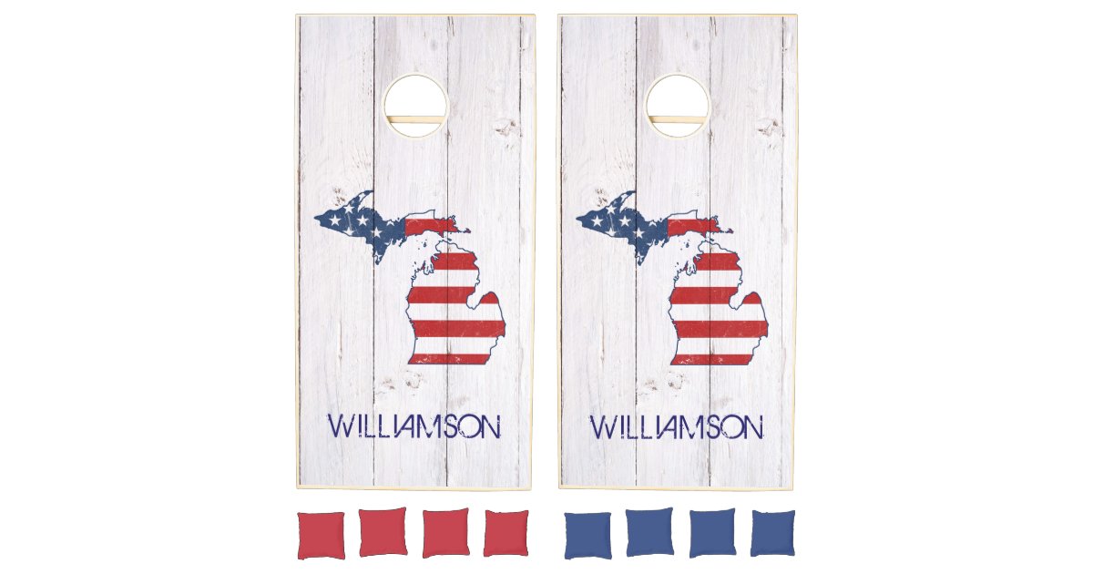 Rustic Michigan Red White Blue Flag July 4th Cornhole Set | Zazzle