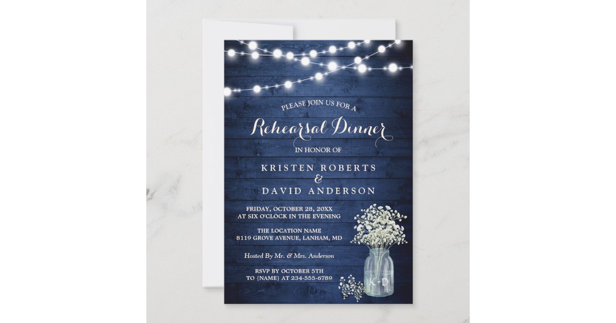 Rustic Midnight Night Blue Lights Rehearsal Dinner Invitation | Zazzle