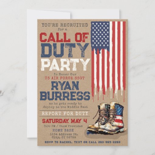 Rustic Military US Flag Deployment Farewell Party Invitation | Zazzle