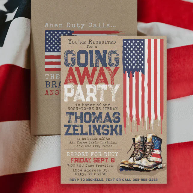 Rustic Military US Flag Going Away Farewell Party Invitation | Zazzle