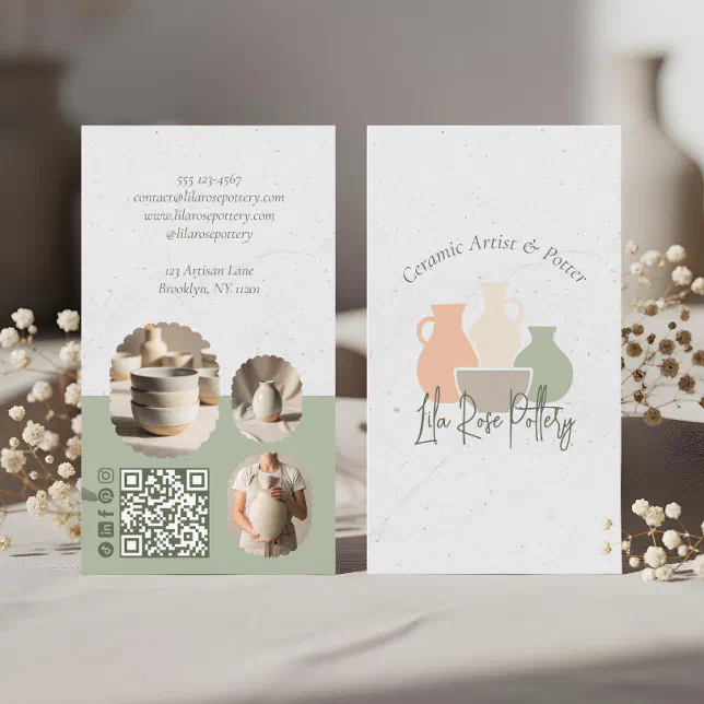 Rustic Minimal Pottery Photo Collage Business Card | Zazzle