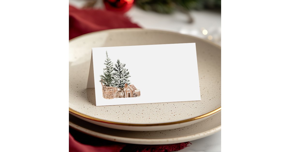 Rustic Minimalist Christmas Trees Place Card | Zazzle