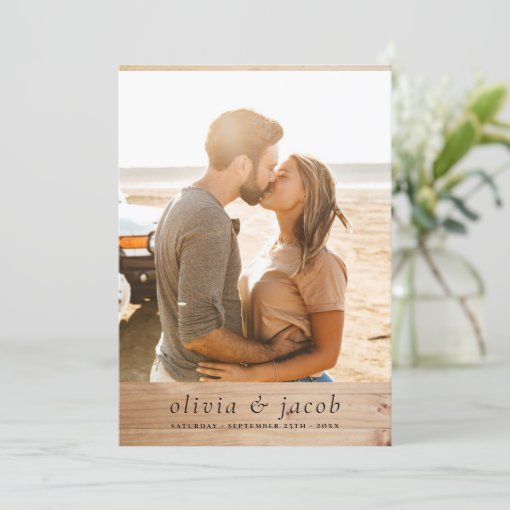 Rustic Minimalist Elegant Wood & 5 Photos Wedding Invitation | Zazzle