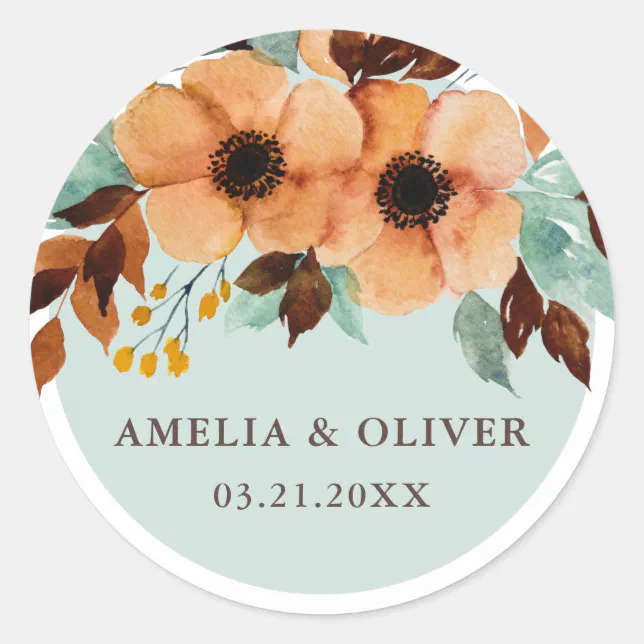 Rustic Mint Green Floral Wedding Envelope Seals | Zazzle