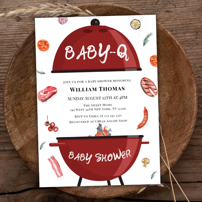 Rustic Modern Backyard BBQ Baby Q Baby Shower Invitation | Zazzle