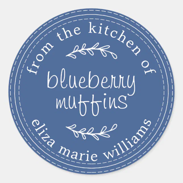 Rustic Modern Baked Goods Blueberry Muffins Blue Classic Round Sticker ...