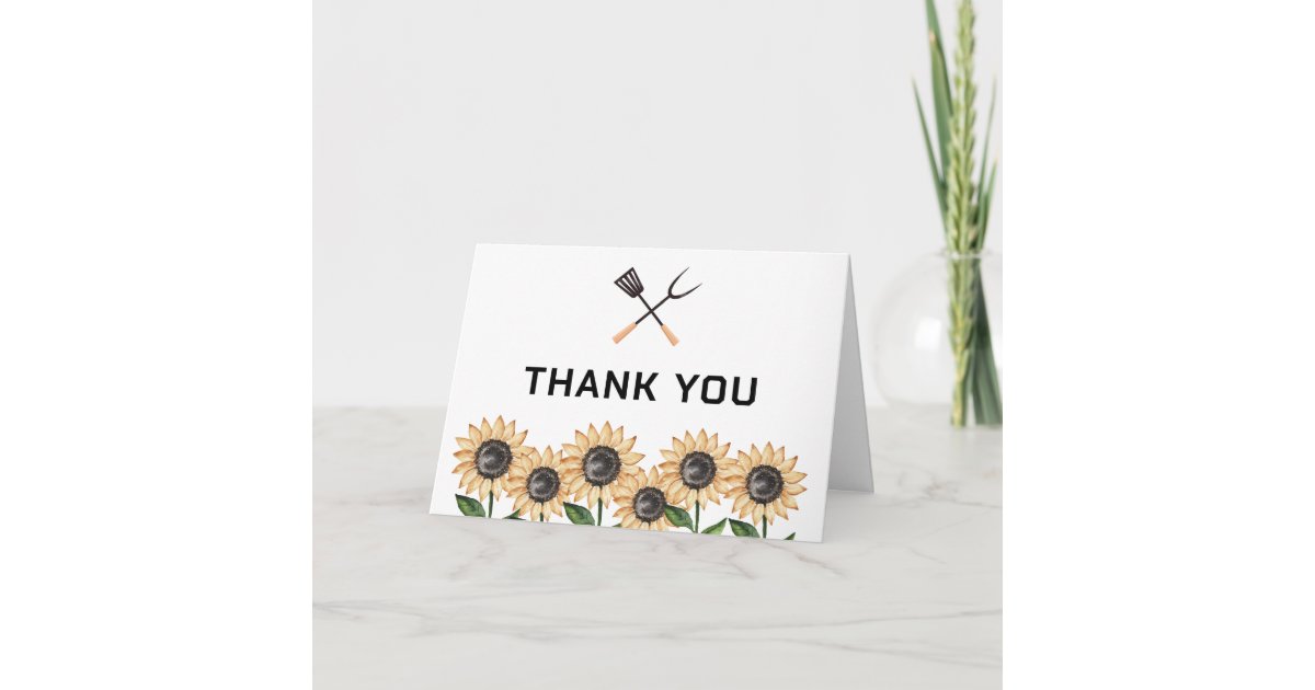 Rustic Modern BBQ Sunflower Baby Shower Thank You Card | Zazzle