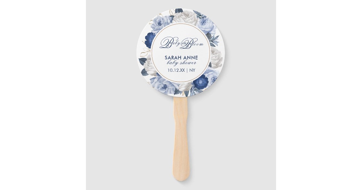Rustic Modern Blue & White Flower Baby Shower Hand Fan | Zazzle