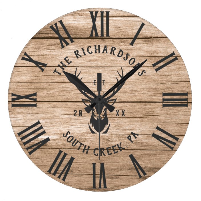 Rustic Modern Custom Family Name Farmhouse Large Clock | Zazzle.com