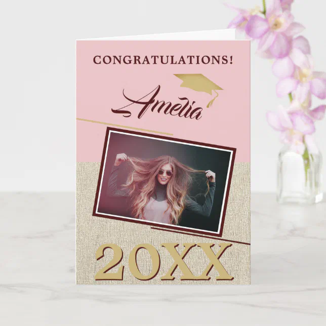 Rustic Modern Dusty Pink Graduate Photo Graduation Card | Zazzle