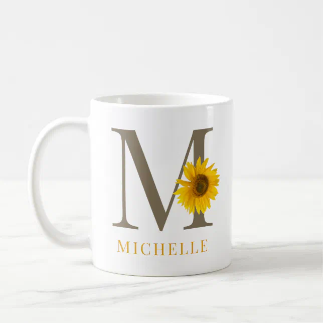 Rustic Modern Editable Sunflower Monogram Name Coffee Mug | Zazzle