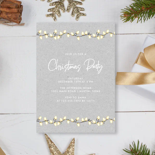 Rustic Modern Elegant Christmas Lights Party Invitation | Zazzle