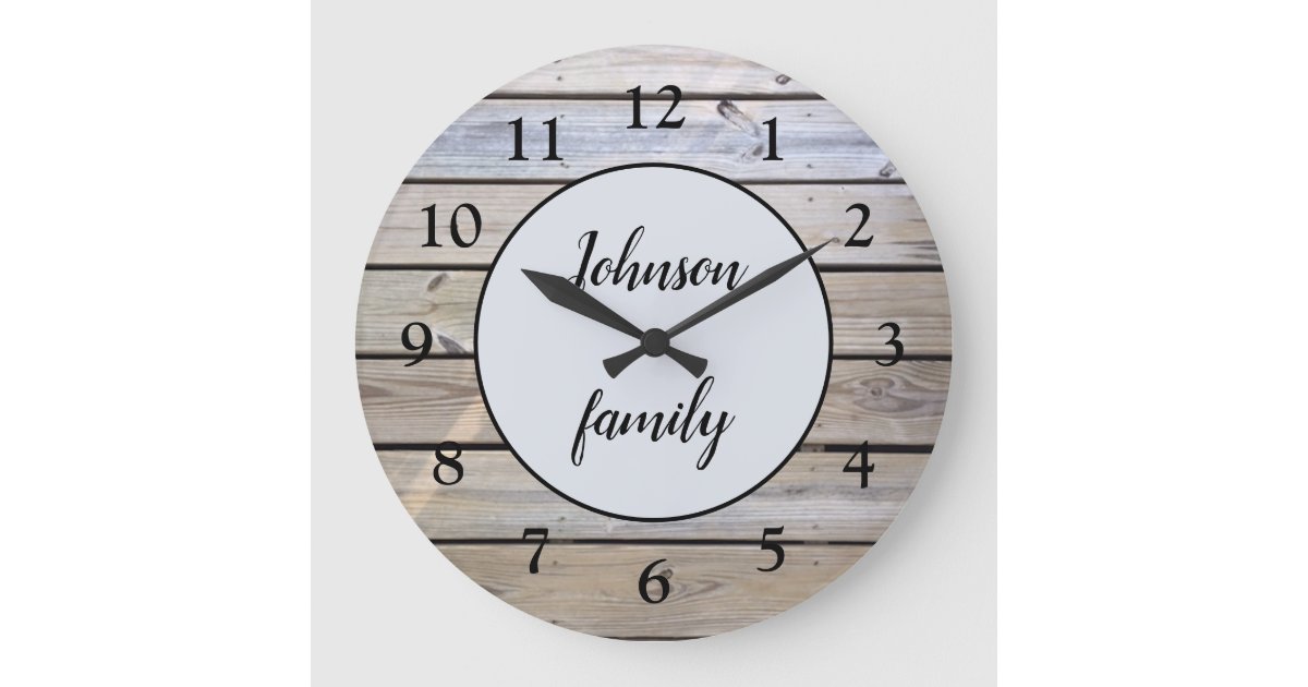 Rustic Modern Elegant Wood Family Name Large Clock | Zazzle