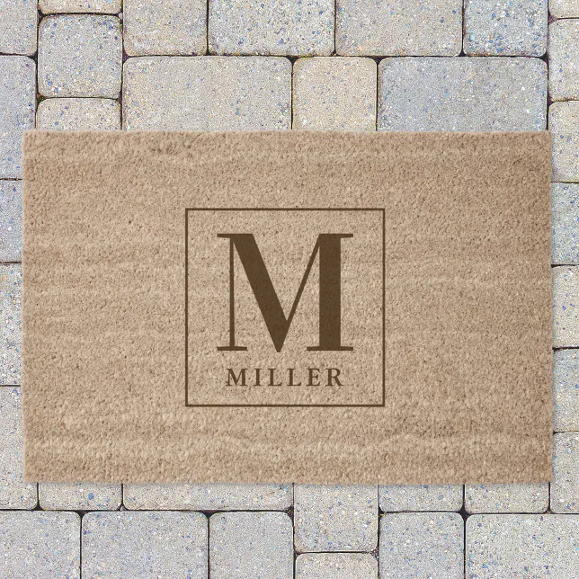 Rustic Modern Family Name Monogram Fiber Doormat | Zazzle