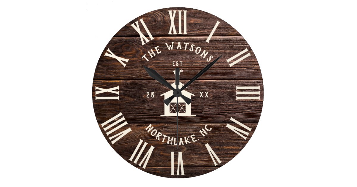 Rustic Modern Farmhouse Custom Family Name Retro Large Clock | Zazzle.com