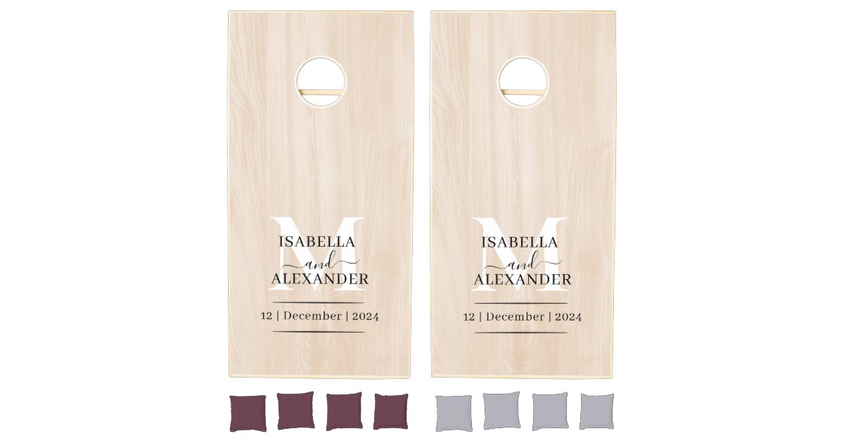 Rustic Modern Farmhouse Wood Wedding Personalized Cornhole Set | Zazzle