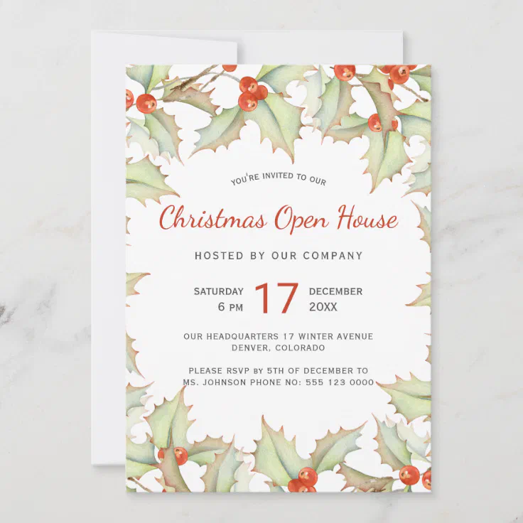 Rustic modern floral winter Christmas open house | Zazzle