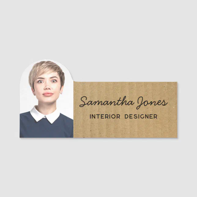 Rustic Modern handwritten script photo Kraft Card Name Tag | Zazzle